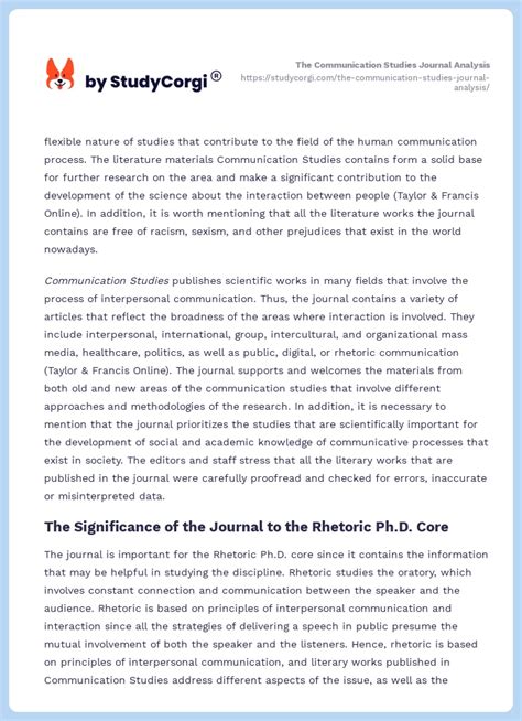 The Communication Studies Journal Analysis Free Essay Example