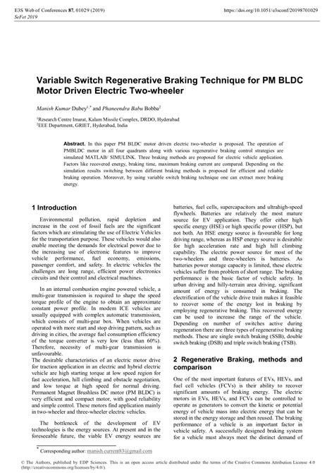 Pdf Variable Switch Regenerative Braking Technique For Pm Bldc Motor Driven Electric Two Wheeler