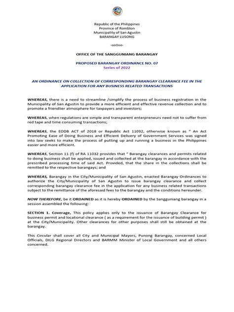 Barangay Ordinance No Pdf Governance Government