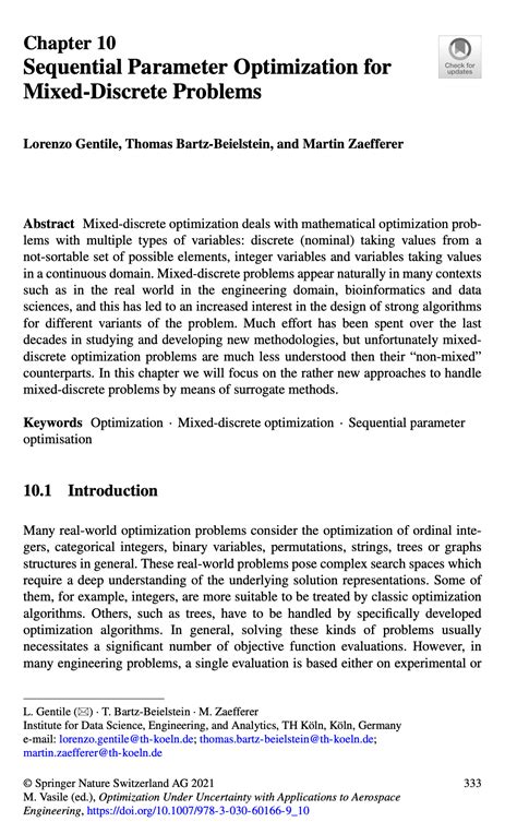 “sequential Parameter Optimization For Mixed Discrete Problems” Published In The Book