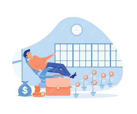 Premium Vector Passive Income A Man Relaxes Waiting For The Money To