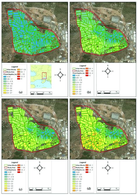 Flood Inundation Depths For Rainfall Duration Of 6 H And Return Periods Download Scientific
