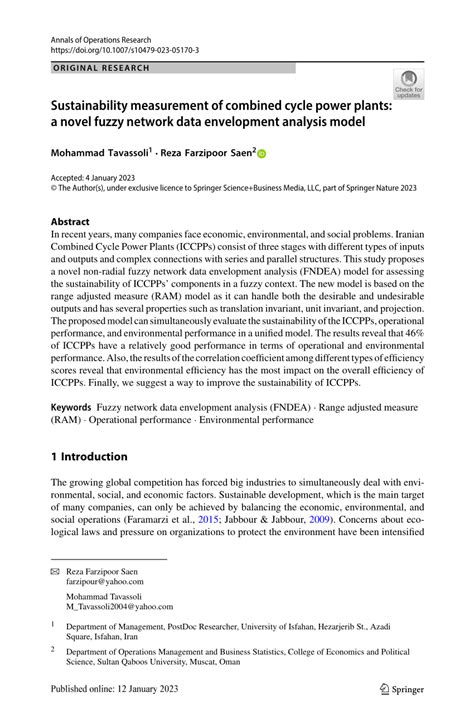Pdf Sustainability Measurement Of Combined Cycle Power Plants A
