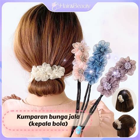 Jual Hib 0125 Kawat Sanggul Rambut Ikat Rambut Praktis Mutiara Bunga Hair Bun Tie Rambut