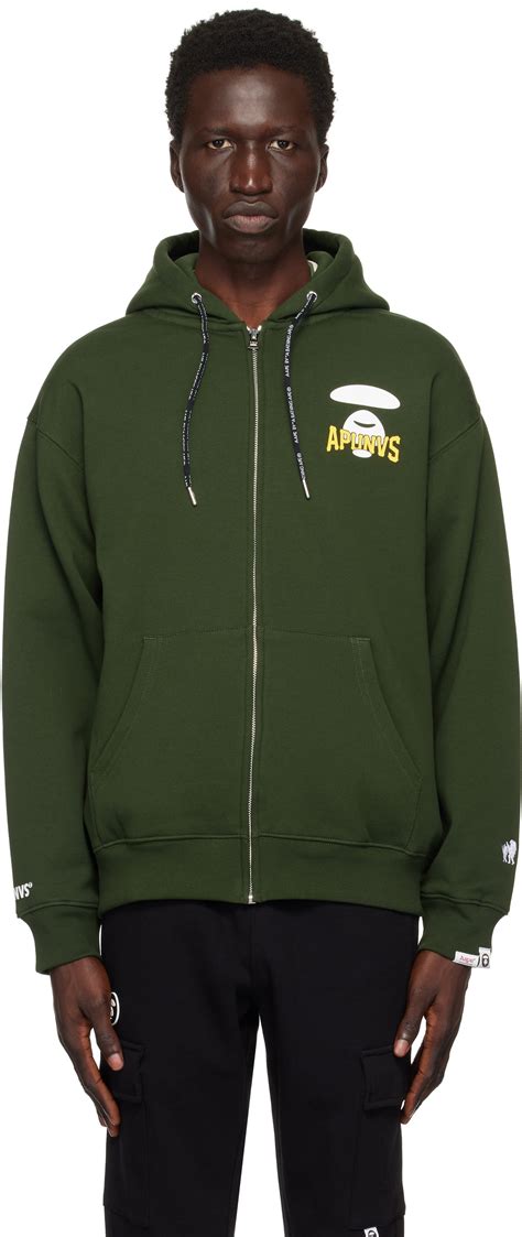 Aape By A Bathing Ape Green Basic Zip Up Hoodie Aape By A Bathing Ape