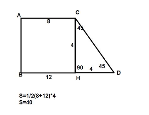 Найдите площадь прямоугольной трапеции основания которой равны 8 и 12 большая боковая сторона
