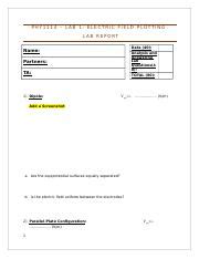 Lab 1 Electric Field Plotting Lab Report 1 1 Docx PHY1114 L AB 1 ELECTRIC FIELD PLOTTING