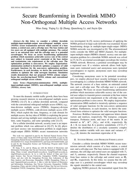 Pdf Secure Beamforming In Downlink Mimo Non Orthogonal Multiple