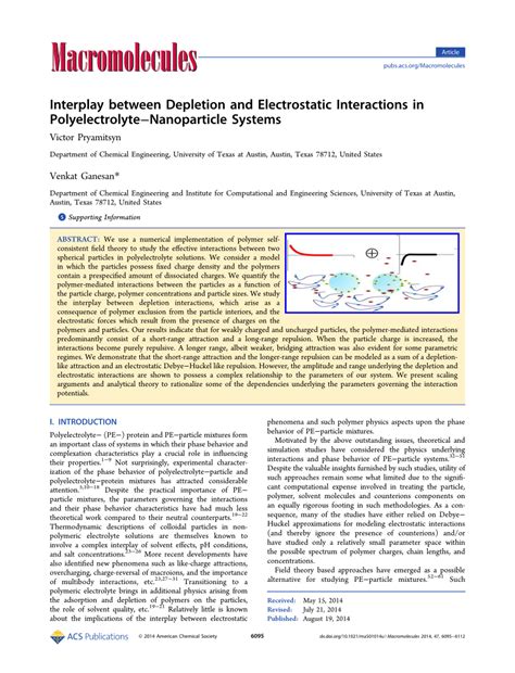 Pdf Interplay Between Depletion And Electrostatic Interactions In Polyelectrolytenanoparticle