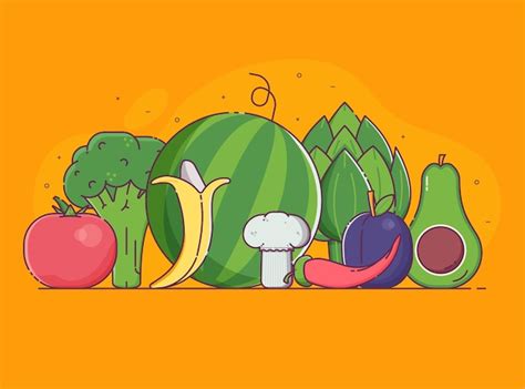 야채와 과일 유기농 개념 프리미엄 벡터