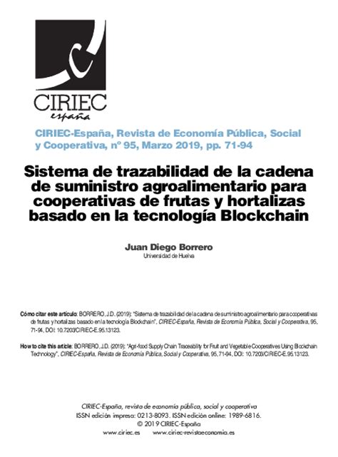 Pdf Agri Food Supply Chain Traceability For Fruit And Vegetable Cooperatives Using Blockchain