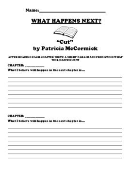 “cut” By Patricia Mccormick Chapter Prediction Worksheet Tpt