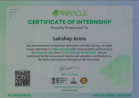 Lakshay Arora On Linkedin Completed 1 Month Cybersecurity Virtual Internship At Pinnacle Labs