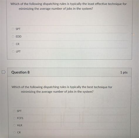Solved Which Of The Following Dispatching Rules Is Typically