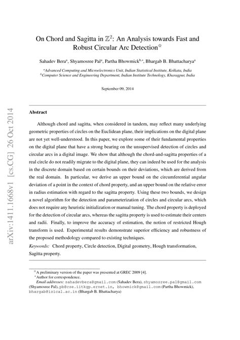 on chord and sagitta in z 2 an analysis towards fast and robust circular arc detection deepai