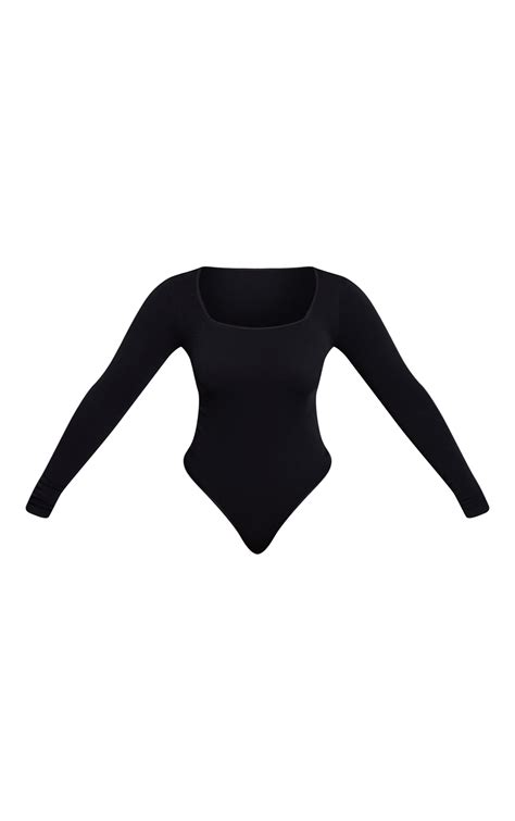 Shape Black Square Neck Long Sleeve Bodysuit Shape Plt Ire