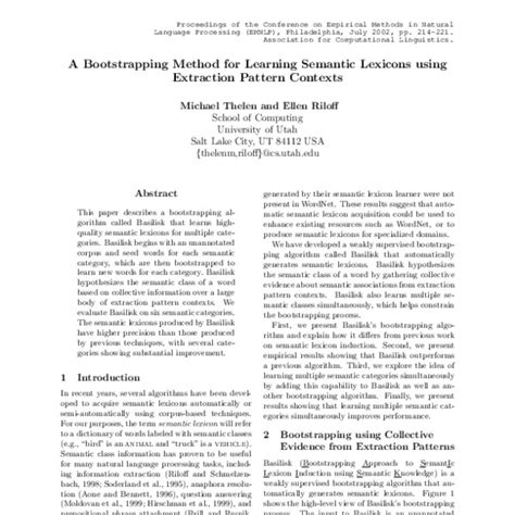 A Bootstrapping Method For Learning Semantic Lexicons Using Extraction Pattern Contexts Acl