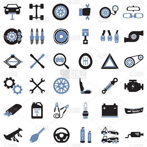 汽车零部件图标。双色调平面设计。矢量插图。