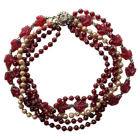 Miriam Haskell Ruby Leaf Necklace Gripoix Glass For Sale At 1stdibs