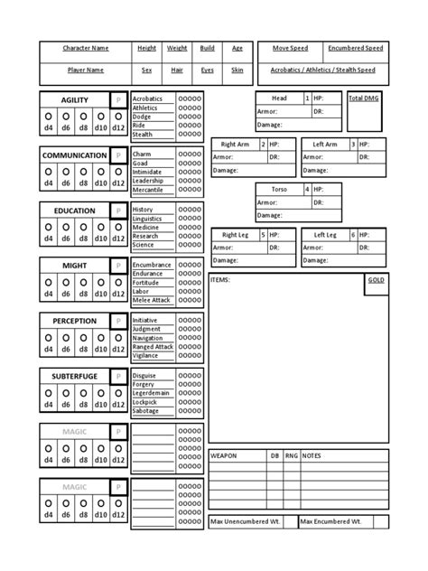 New Knights And Knaves Character Sheet