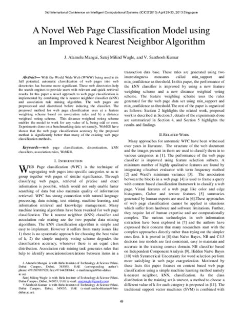 Pdf A Novel Web Page Classification Model Using An Improved K Nearest Neighbor Algorithm