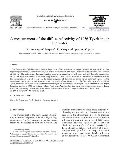 Pdf A Measurement Of The Diffuse Reflectivity Of 1056 Tyvek In Air