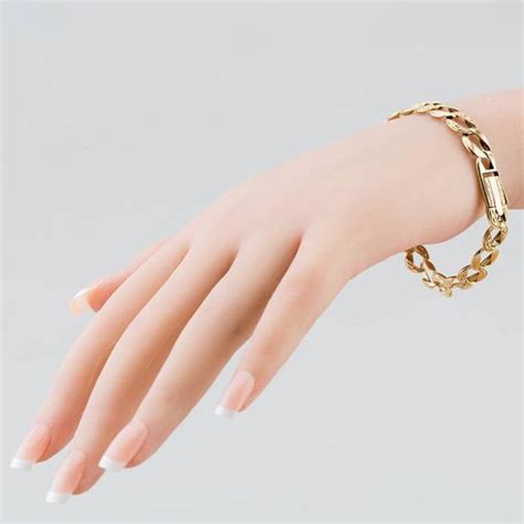 Jewellery Preloved 9ct Yellow Gold Patterned And Plain 8 Inch Curb