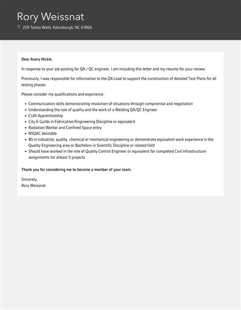 qa qc engineer cover letter velvet jobs