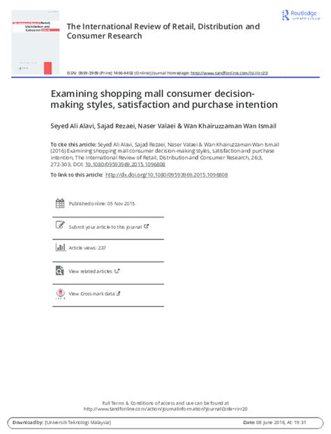 Pdf Examining Shopping Mall Consumer Decision Making Styles Satisfaction And Purchase Intention