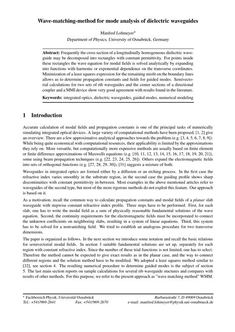 Pdf Wave Matching Method For Mode Analysis Of Dielectric Waveguides