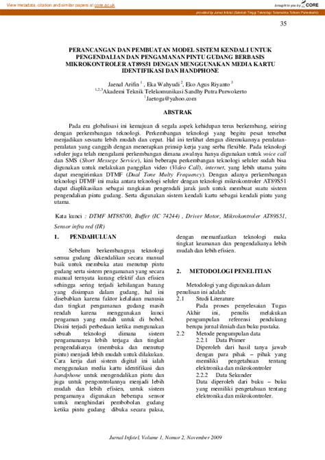 Pdf Perancangan Dan Pembuatan Model Sistem Kendali Untuk Pengendalian Dan Pengamanan Pintu