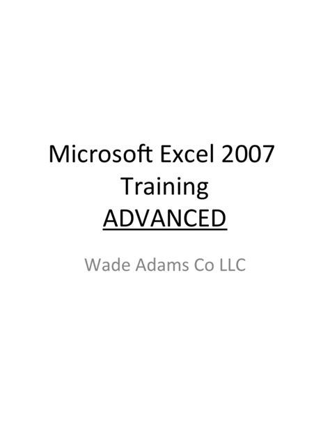 Advanced Excel 2007 Training Pdf