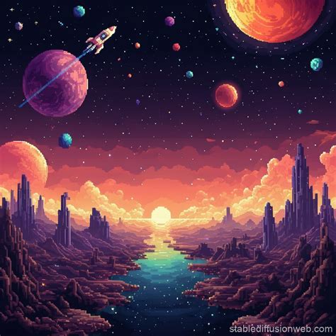 Pixel Art Space Scene With Parallax Background Stable Diffusion Online