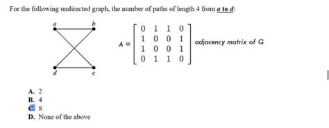 solved for the following undirected graph the number of