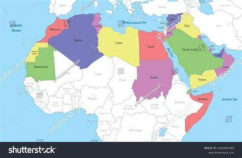 Political Color Map Arab World Borders Stock Vector Royalty Free