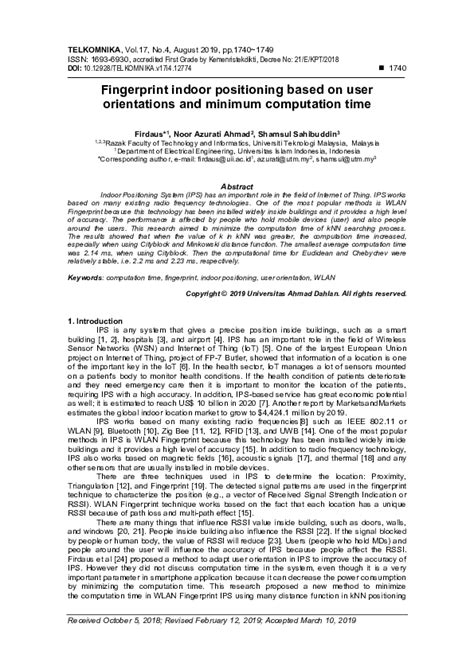 Pdf Fingerprint Indoor Positioning Based On User Orientations And Minimum Computation Time