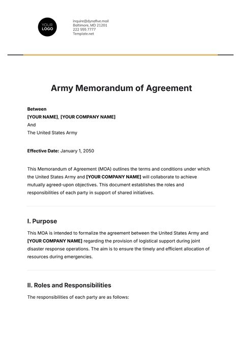 Army Memorandum Of Agreement Template