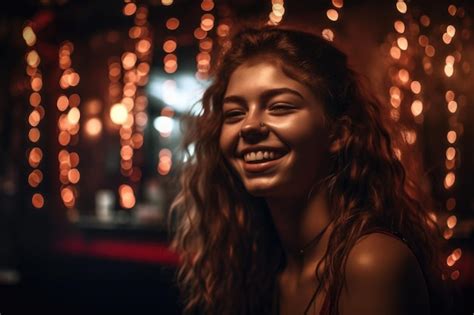 Portrait Of A Happy Young Woman In A Club Created With Generative Ai Premium Ai Generated Image
