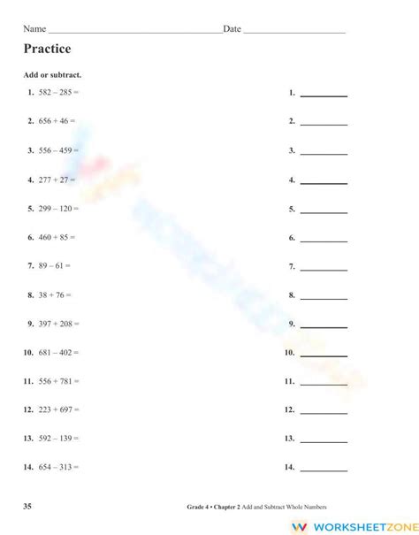 Add And Substract Whole Numbers Worksheet