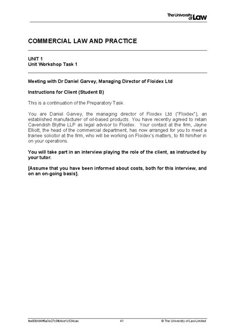 Comm Ws Ce Task Babe B COMMERCIAL LAW AND PRACTICE UNIT Unit Workshop Task