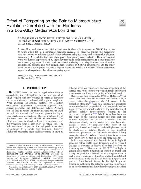 Pdf Effect Of Tempering On The Bainitic Microstructure Evolution Correlated With The Hardness