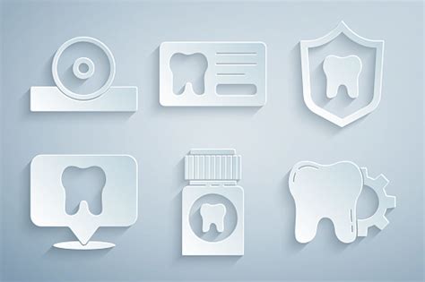 진통제 정제 치과 보호 클리닉 위치 치아 치료 절차 카드 및 이비인후과 머리 반사판 아이콘을 설정합니다 벡터 3차원 형태에 대한 스톡 벡터 아트 및 기타 이미지 Istock