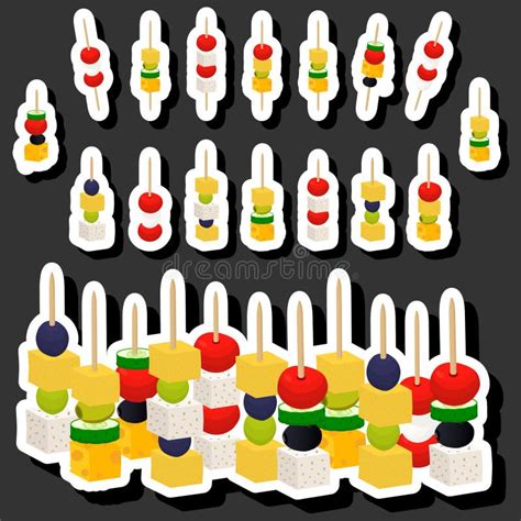 Big Set Various Types Beautiful Tasty Canape Stock Vector Illustration Of Tapas Grocery