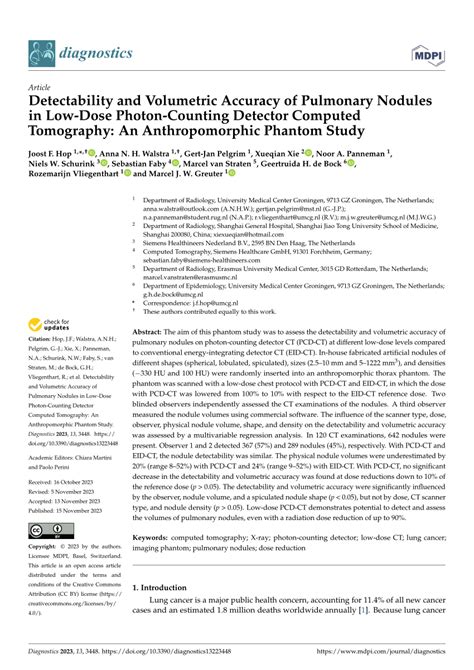 Pdf Detectability And Volumetric Accuracy Of Pulmonary Nodules In Low Dose Photon Counting