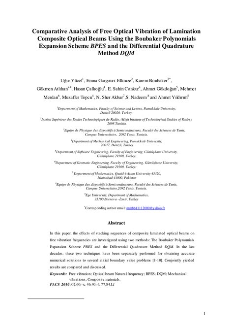 Pdf Free Vibration Analysis Of The Laminated Composite Beams By Using Dqm