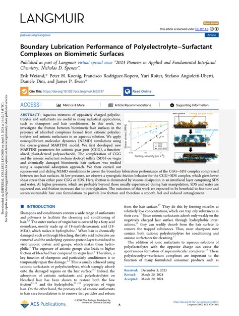 Pdf Boundary Lubrication Performance Of Polyelectrolyte Surfactant Complexes On Biomimetic