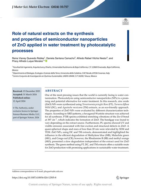 Role Of Natural Extracts On The Synthesis And Properties Of Semiconductor Nanoparticles Of Zno