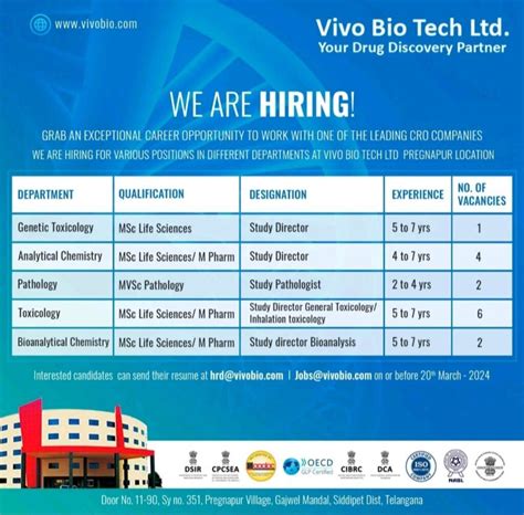 Vivo Bio Tech Ltd Job Vacancy For Genetic Toxicology Analytical Chemistry Pathology