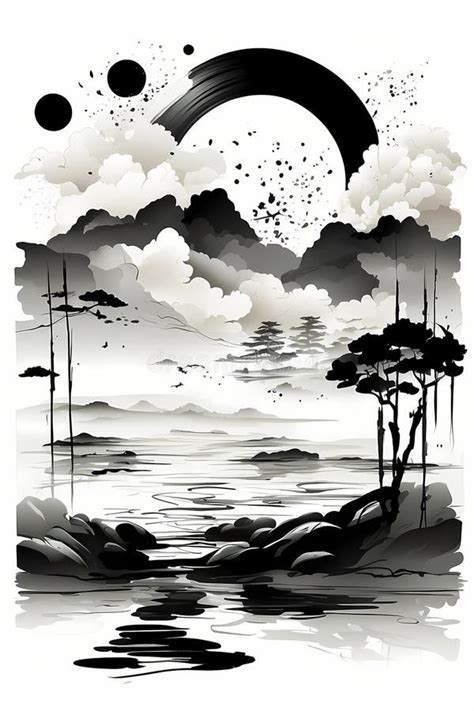 Japanese Zen Style Abstract Art Illustration Stock Illustration