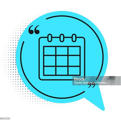 흰색 배경에 격리된 검은색 줄 캘린더 아이콘입니다 이벤트 미리 알림 기호입니다 파란색 음성 버블 기호입니다 벡터 0명에 대한 스톡 벡터 아트 및 기타 이미지 Istock
